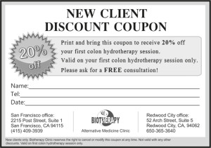 Discount coupon for Colon Cleansing Colonic Hydrotherapy San Francisco ...